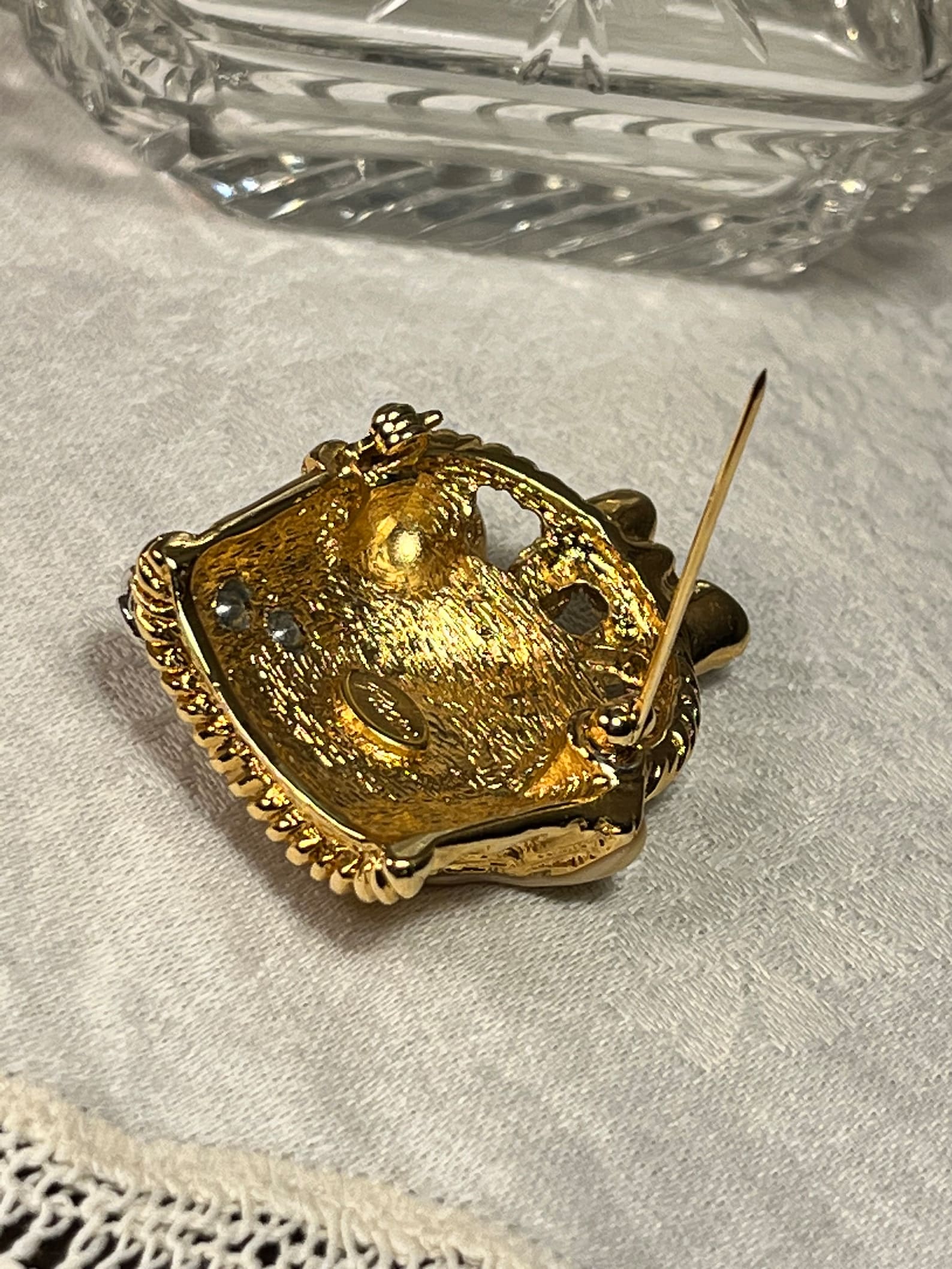 Vintage Signed Puccini Gold Tone With Clear Crystal Kitten in the ...