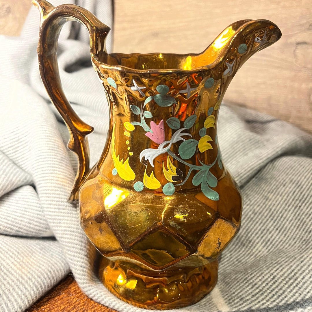Vintage Ceramic Copper Glaze Victorian Lustreware Jug Pitcher With Hand ...