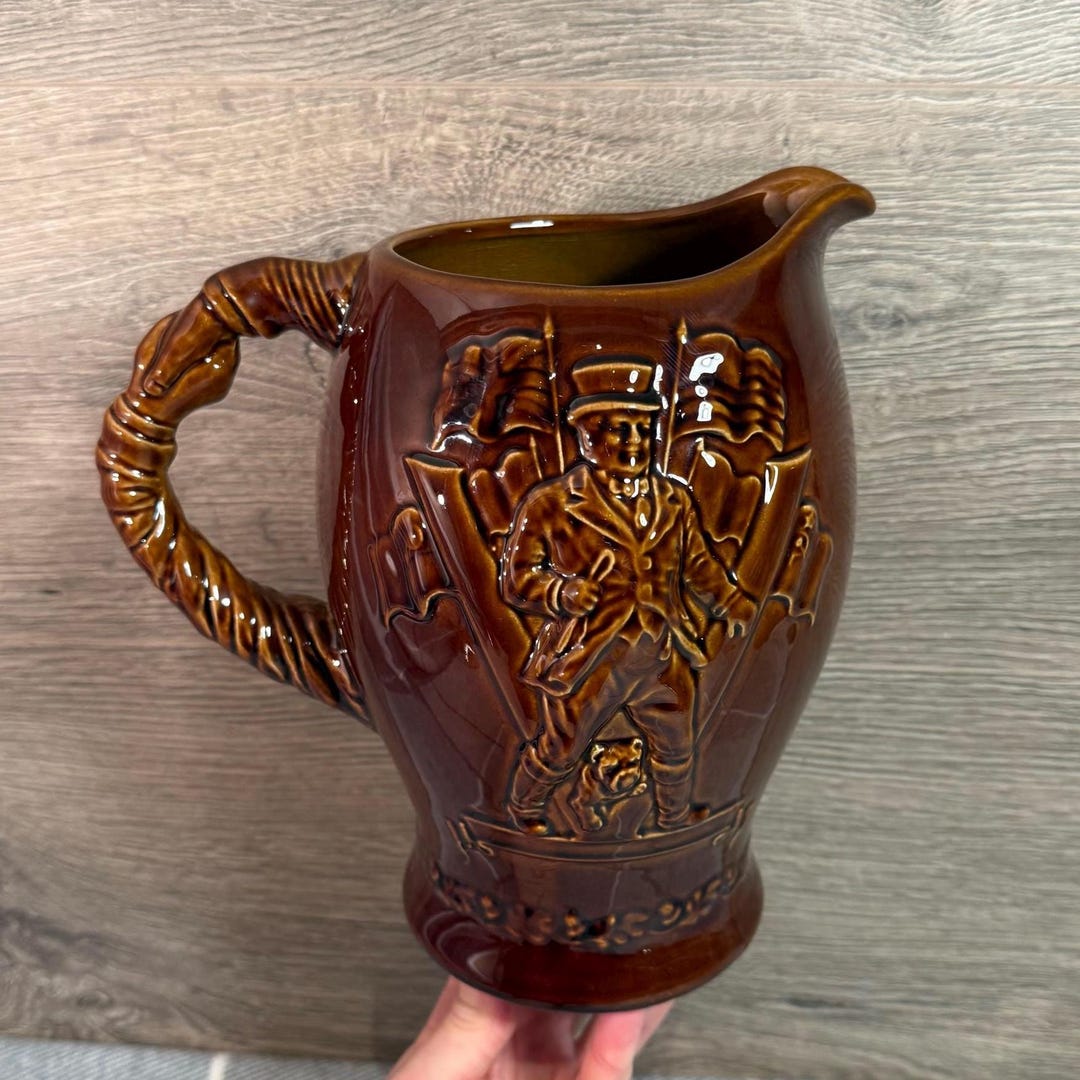 Vintage V Day WW2 Crown Devon Made in England Brown Glaze Handshake ...