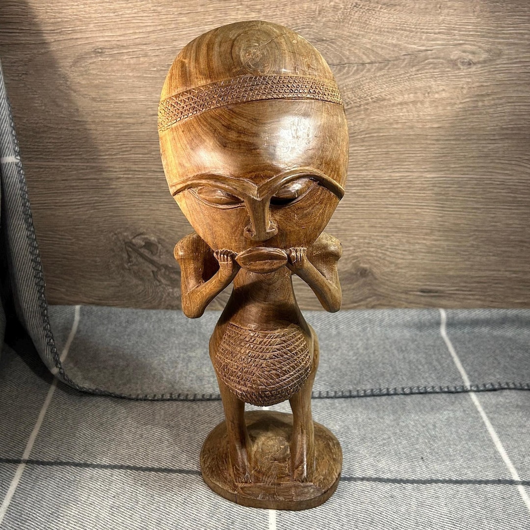 Vintage Hand Carved Large Natural Wood African Akuba Fertility Doll ...