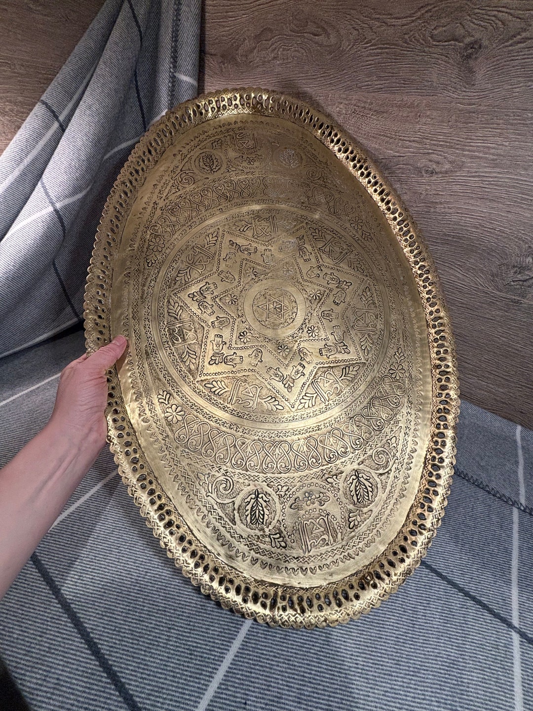 Vintage Handcrafted Engraved Large & Heavy Brass the Star of David Oval ...