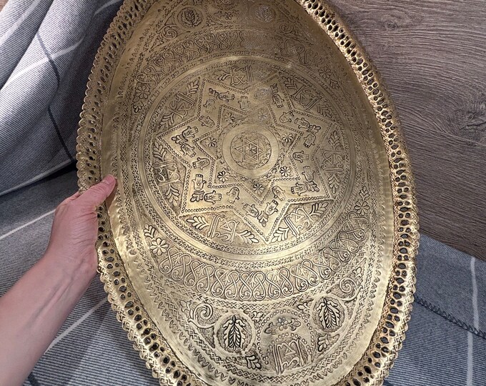 Vintage Handcrafted Engraved Large & Heavy Brass the Star of David Oval ...
