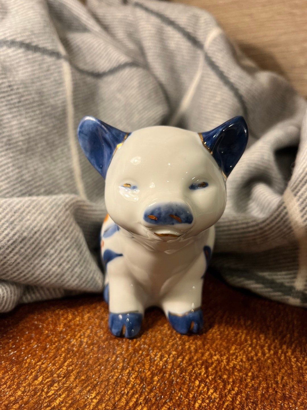 Vintage Small Hand Painted White Porcelain Pig With a Yellow Butterfly ...