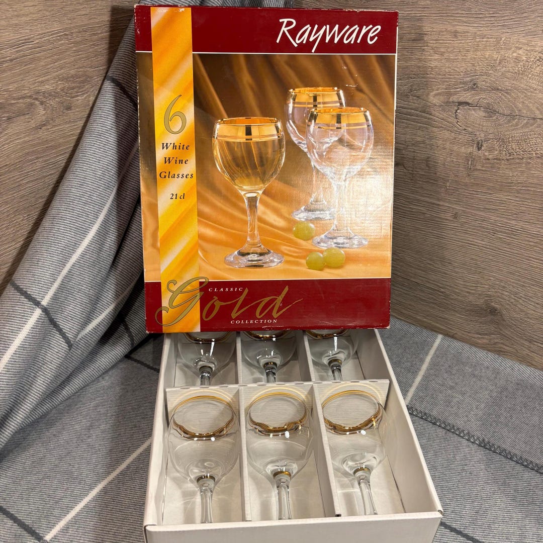 Vintage Rayware Classic Gold Collection White Wine 21cl Glasses- Set of ...