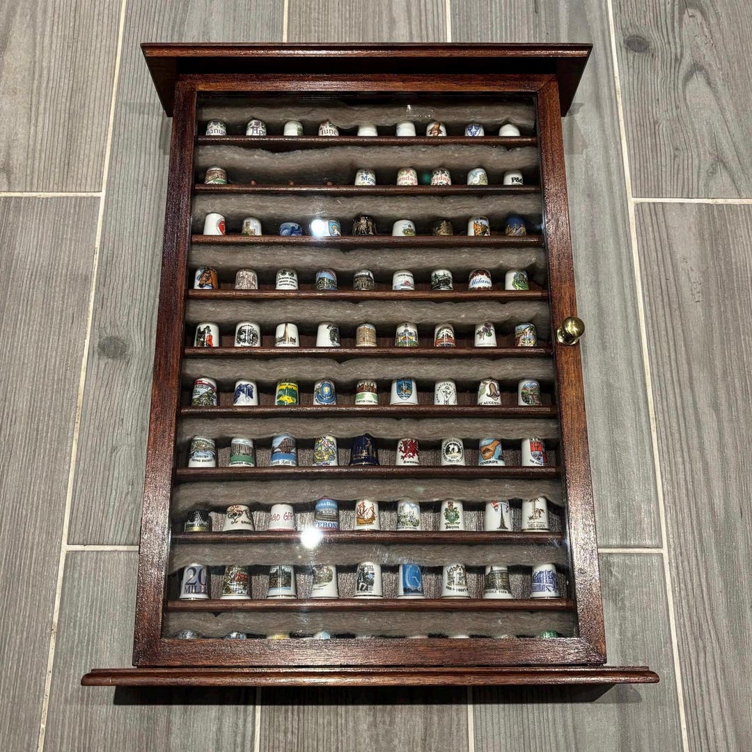 Vintage 90 Thimble Brown Wood Display Box | Large Wooden Thimbles ...