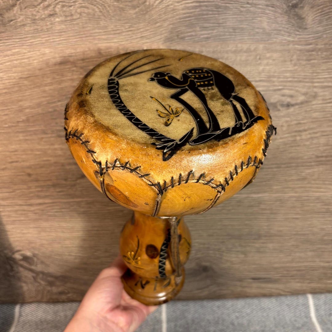 Vintage Tunisia Varnished Wood and Old Hide Darbuka Djembe Drum | Camel ...