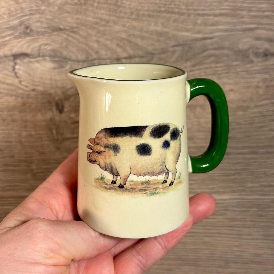 Preloved Heron Cross Pottery Farmyard Pig Cream & Traditional Green ...