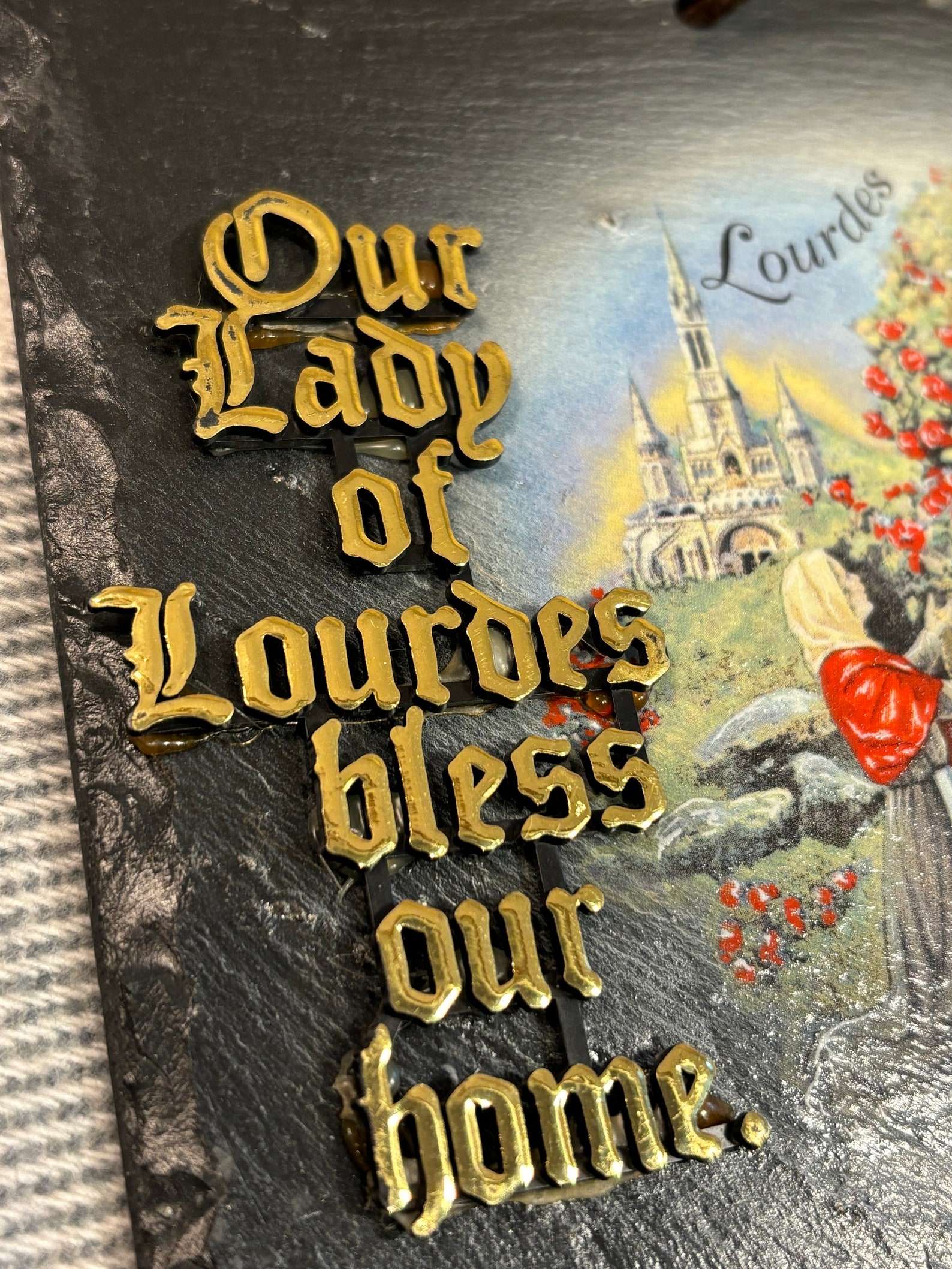 Vintage Slate Stone Lourdes Apparition Ornamental Wall Hanging ...