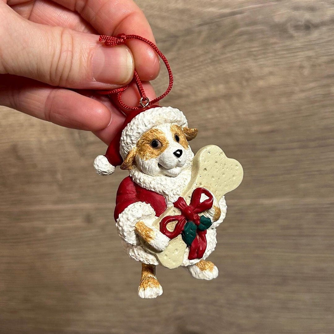 Vintage Whimsical Happy Smiley Corgi Dressed in Santa's Costume Holding ...