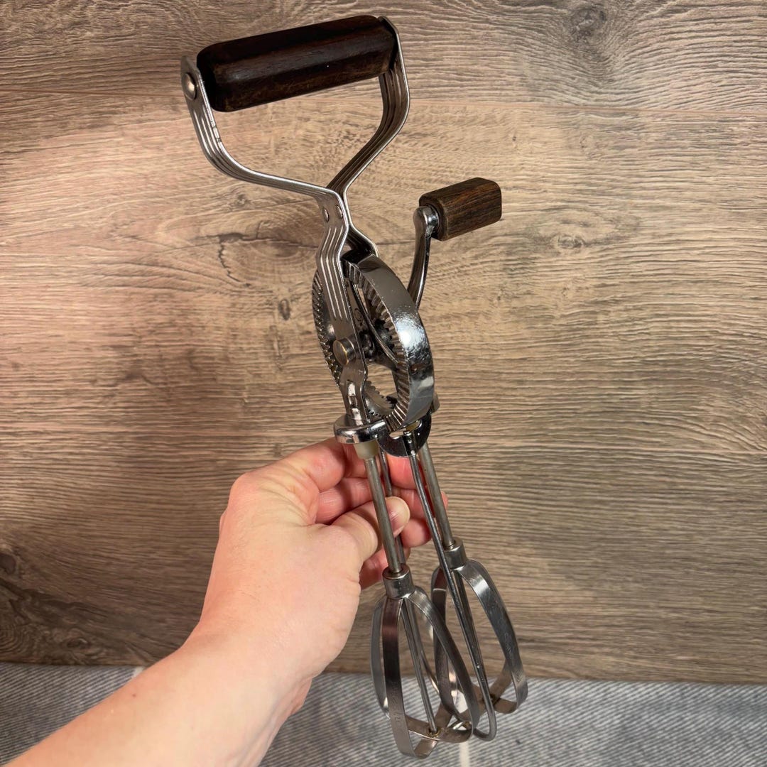 Vintage Prestige Stainless Steel Dark Brown Wood Handle Rotary Whisk ...