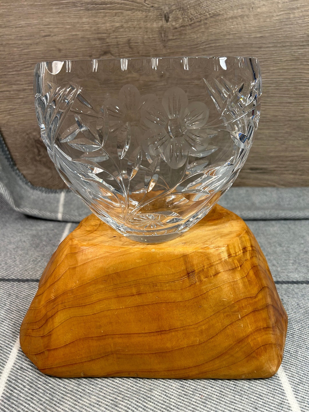 Vintage Clear Lead Crystal Cut Glass Flat Oval Shaped Vase Floral Heavy ...