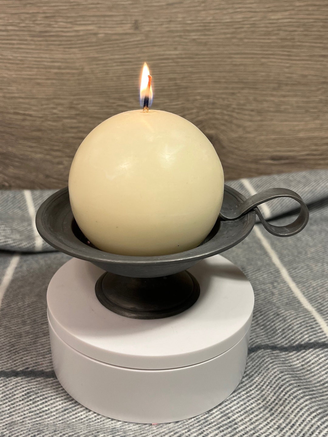 Vintage Stamped Solid Pewter Dark Matt Silver Tone Pedestal Round ...