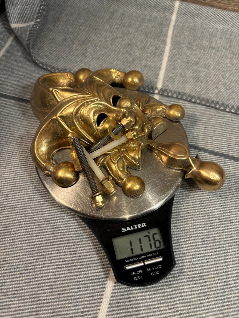 Vintage Heavy Solid Brass Jester Door Knocker | Large Gold Tone Joker ...