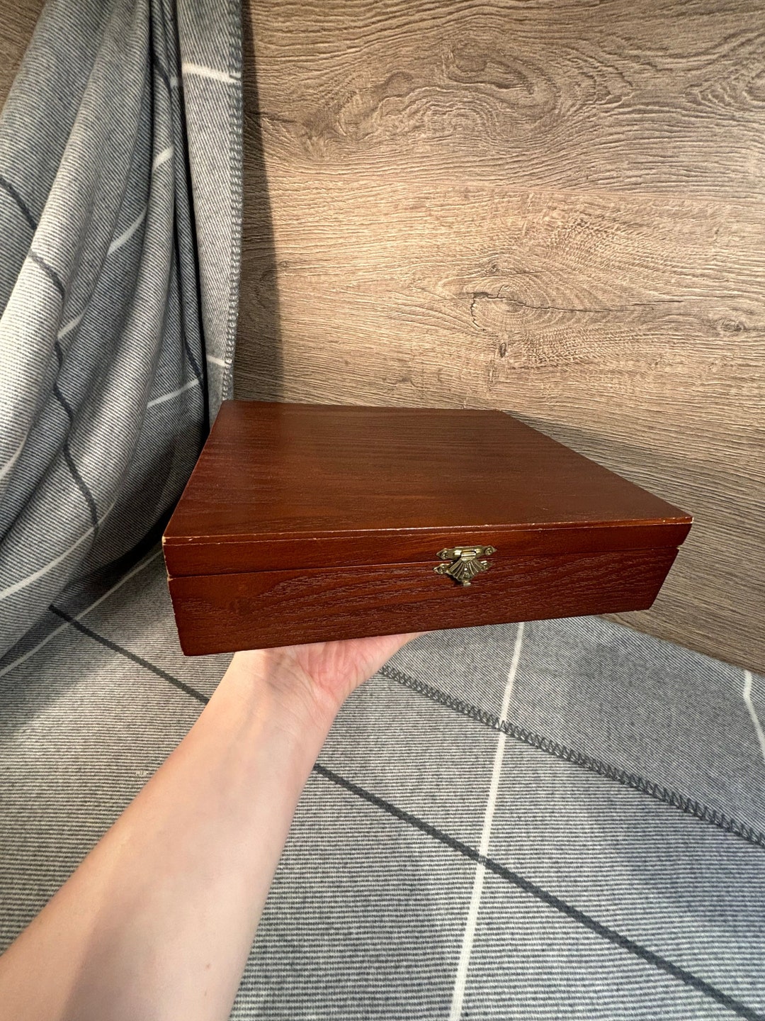 Vintage Brown Multi Purpose Sectioned Box Divided Lidded Storage ...