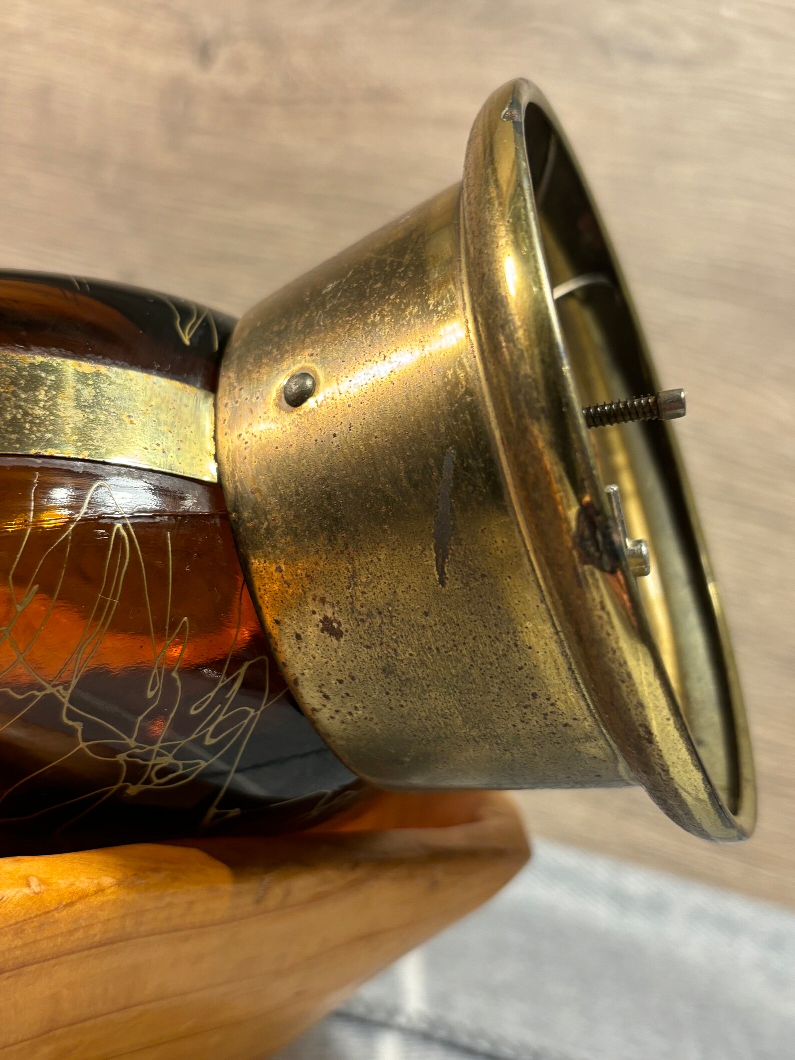 Vintage Mid Century Amber Brown Glass & Brass Musical Lantern Style ...