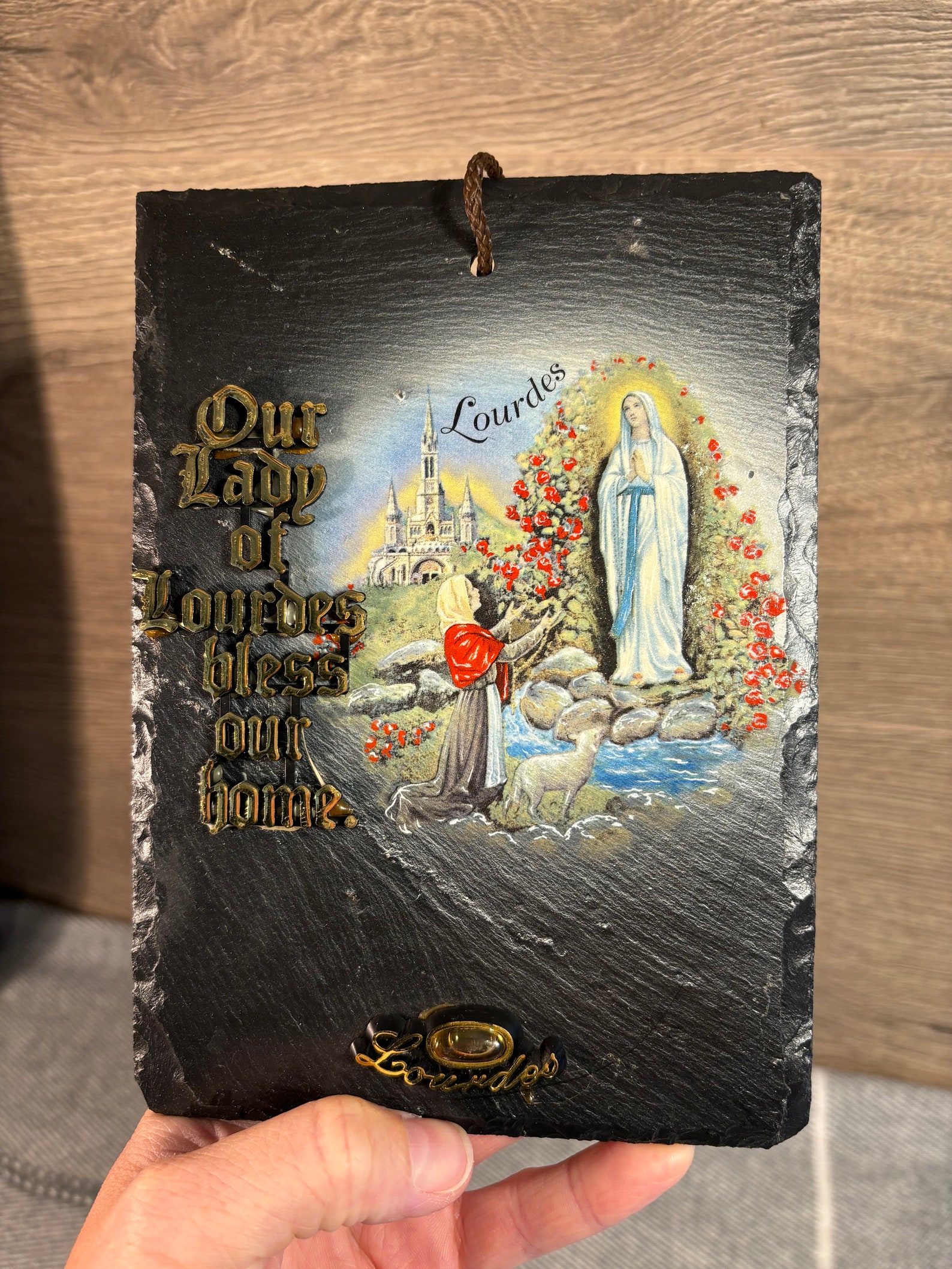 Vintage Slate Stone Lourdes Apparition Ornamental Wall Hanging ...