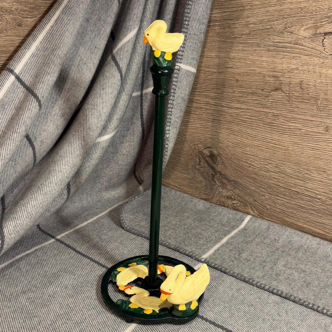 Vintage Cast Iron Green & White Geese Kitchen Roll Holder | Farmhouse ...
