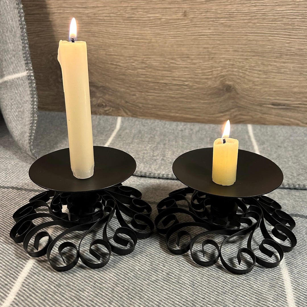 Vintage Black Metal Round Candle Holder Made in India- Set of 2 | Iron ...