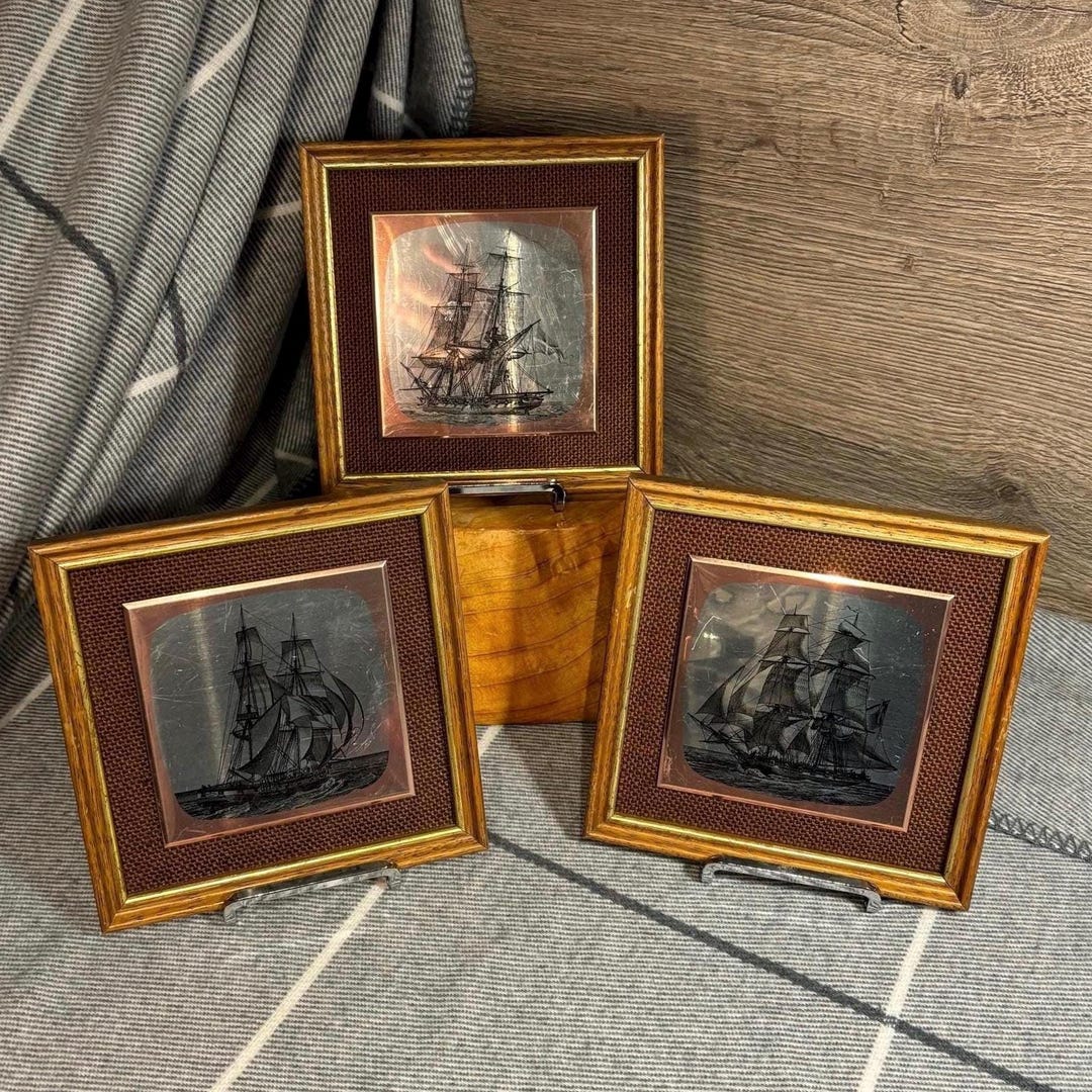 Vintage Sailing Ships Wall Hangings- Set of 3 | Small Nautical ...