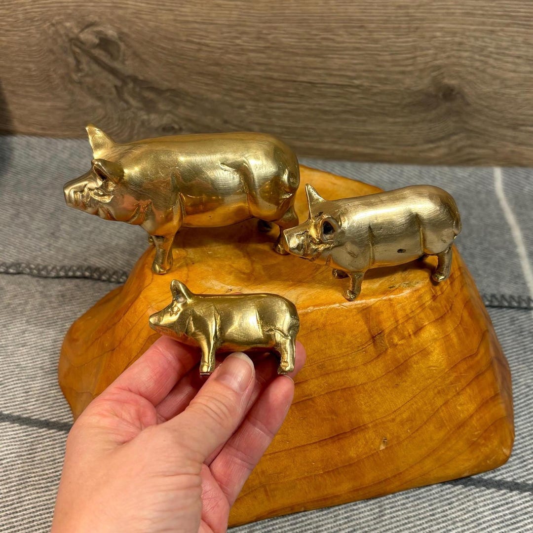 Vintage Solid Brass Pig Figurines- Set of 3 | MCM Piggy Family ...