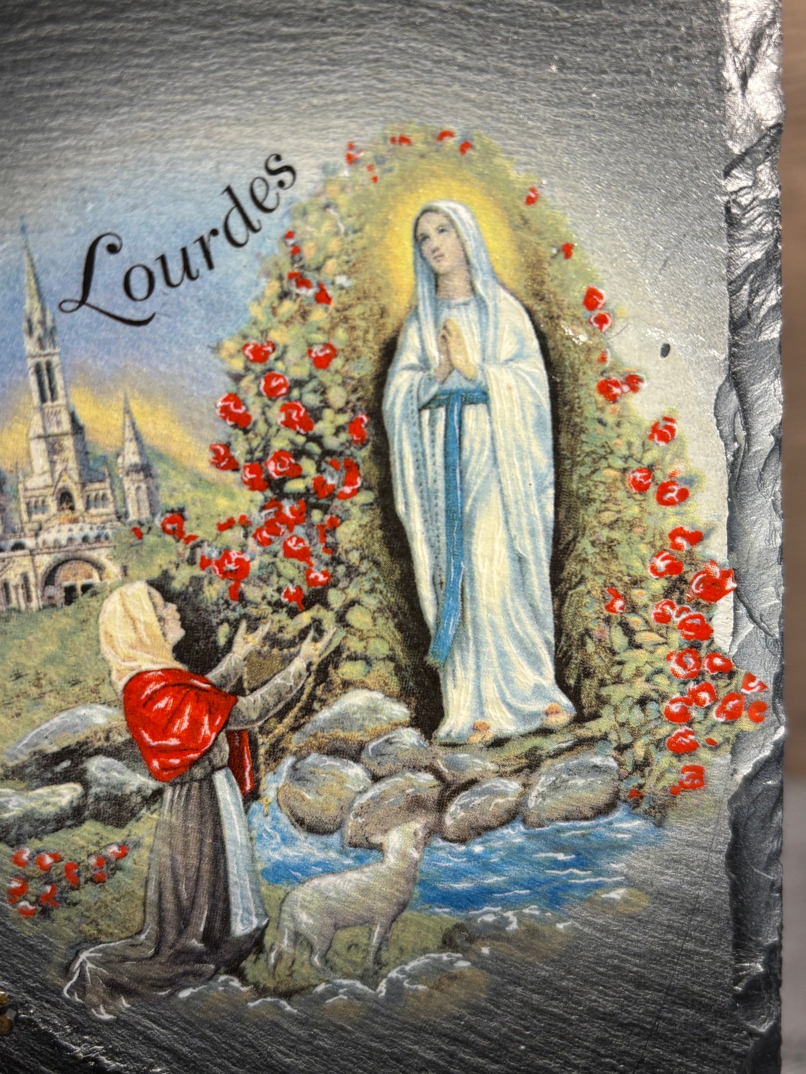 Vintage Slate Stone Lourdes Apparition Ornamental Wall Hanging ...