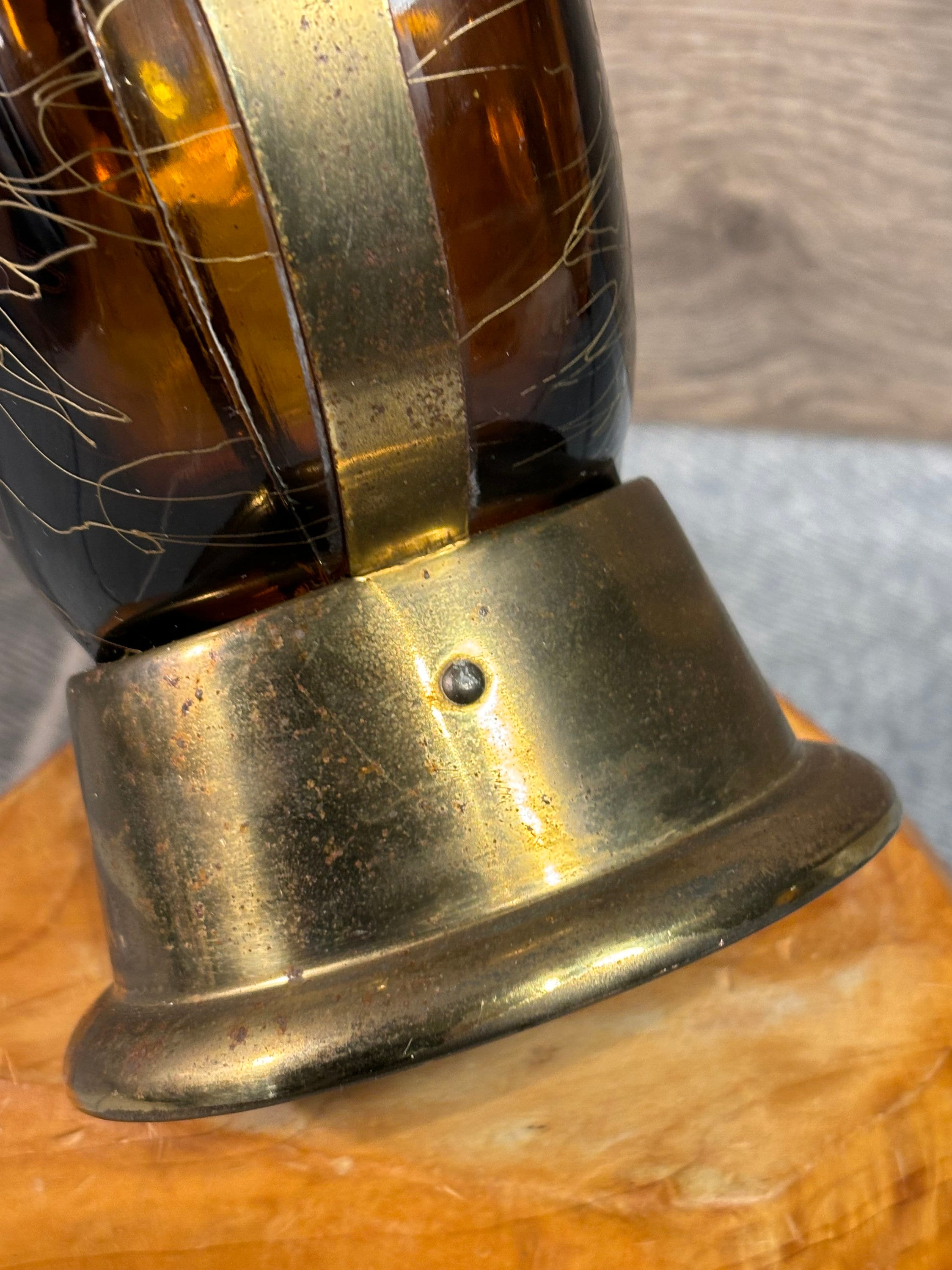 Vintage Mid Century Amber Brown Glass & Brass Musical Lantern Style ...