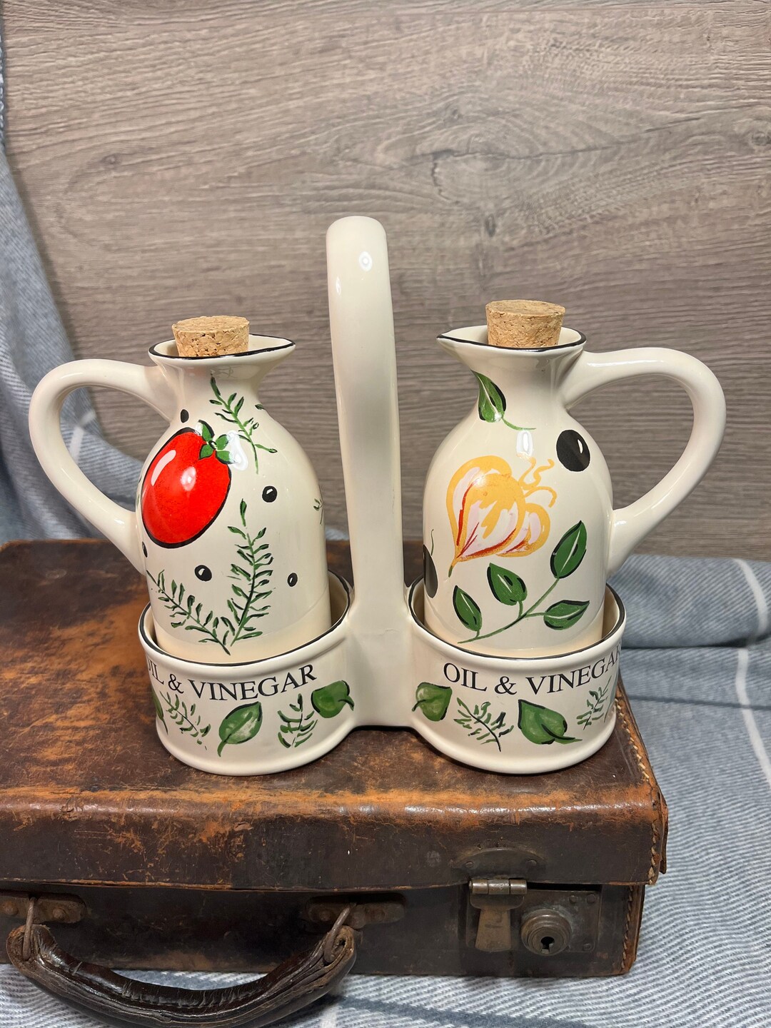 Vintage Ceramic Rayware Retro Vegetable and Herb Design Olive Oil and ...