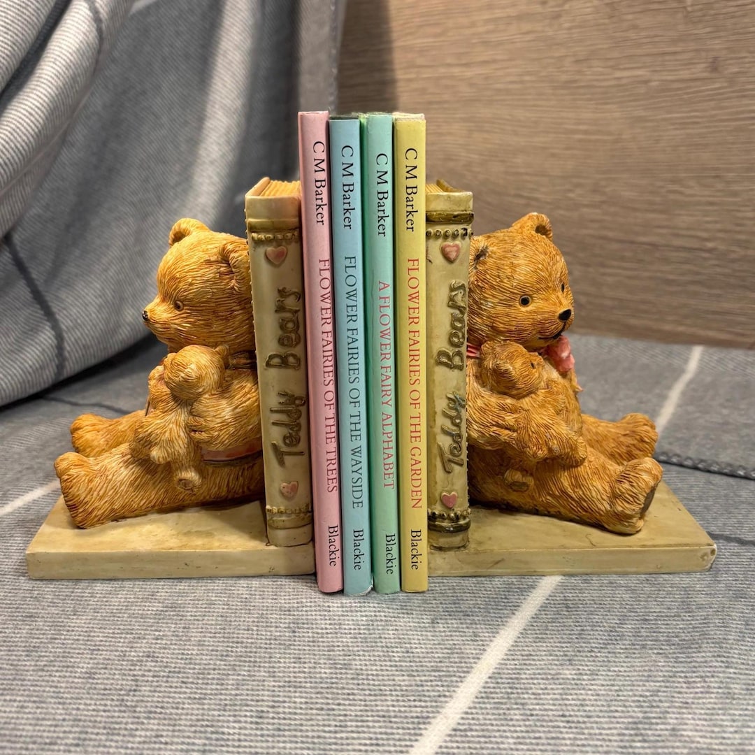 Vintage Teddy Bear Mama & Papa With Cubs Heavy Resin Book Ends ...