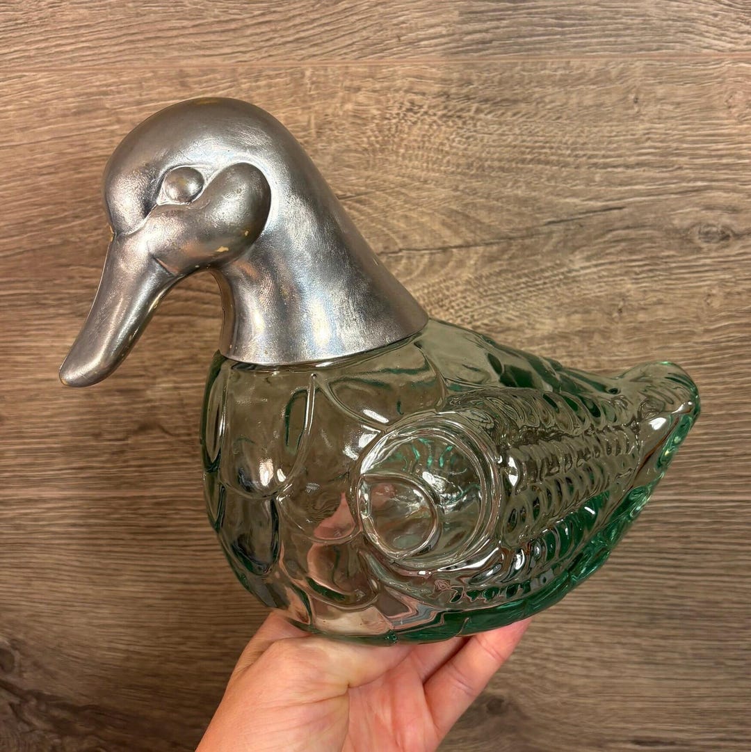 Vintage Heavy Glass Duck Bottle With Silver Tone Head | Mallard Barware ...