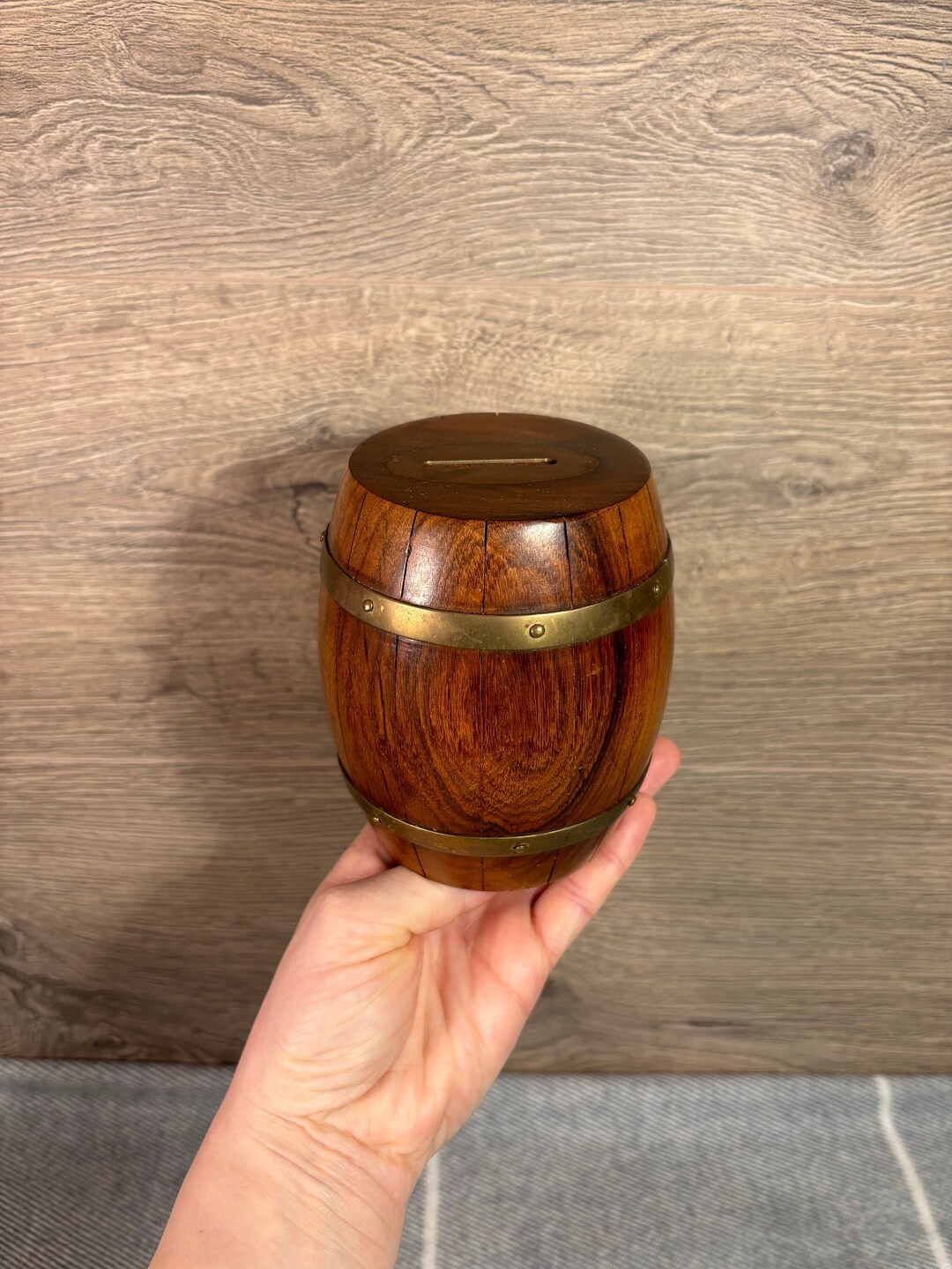 Vintage Hand Crafted Small Wooden Barrel Money Bank | Nautical Cash ...