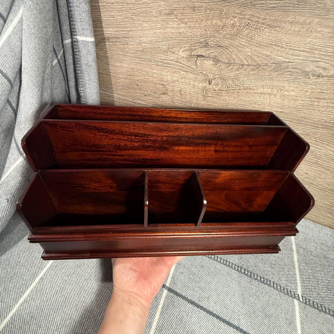 Vintage Wooden Desk Tidy Letter Envelope Rack Organiser | Hallway ...
