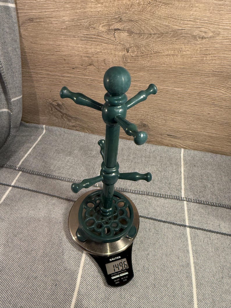 Vintage Traditional Green Cast Iron Mug Tree Holder | 6 Mug Kitchen ...