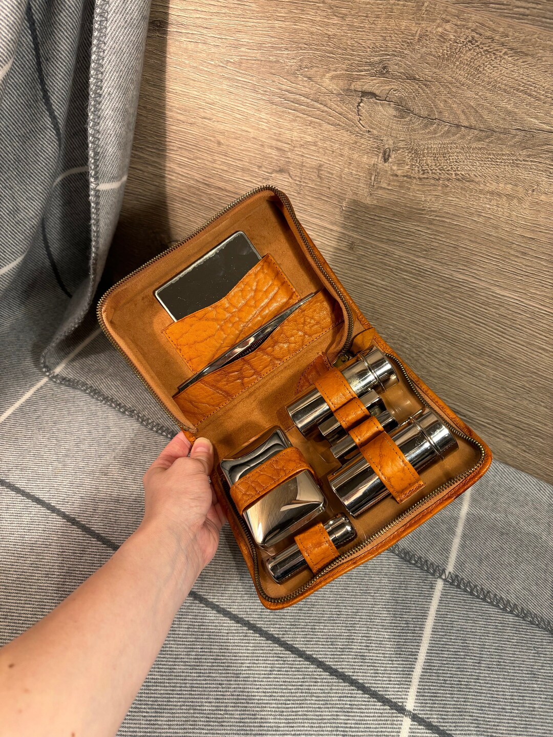 Vintage Gentlemen's Lysta Zip Tan Colour Grooming Kit Travel Case Set ...