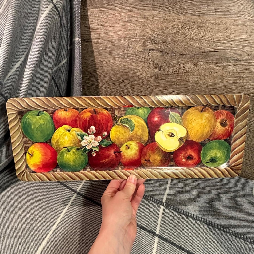 Vintage 1960s Red, Green & Yellow Apples Long Narrow Shallow Tray ...
