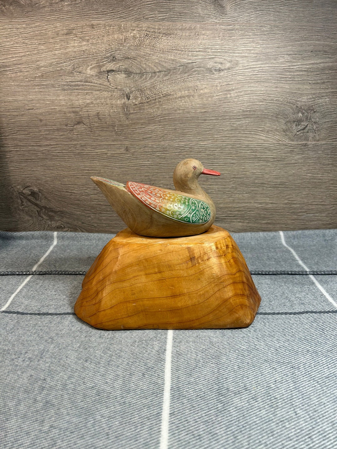 Vintage Solid Wood Hand Carved & Painted Colourful Decoy Duck | Folk ...