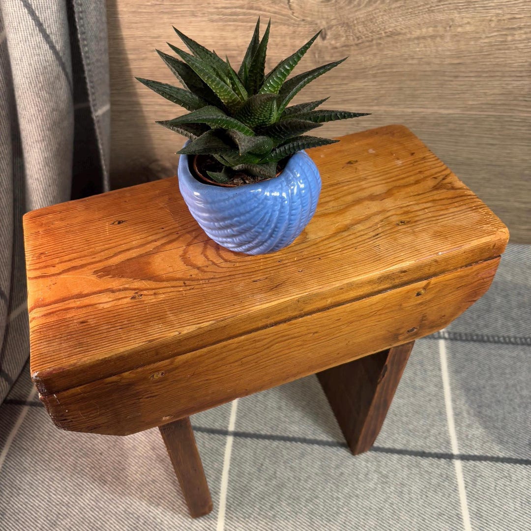 Vintage Primitive Narrow Oblong Mini Stool Indoor Flower Pot Planter ...