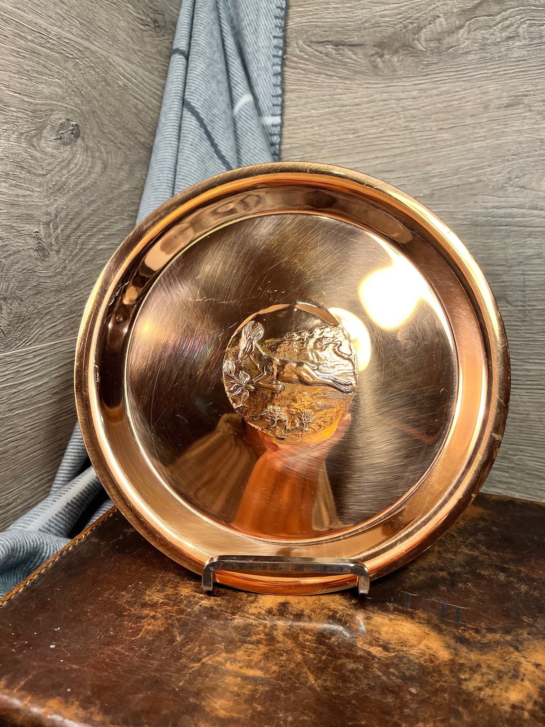 Vintage Copper Wall Hanging Decor Plate Dish Tray African Springbok ...