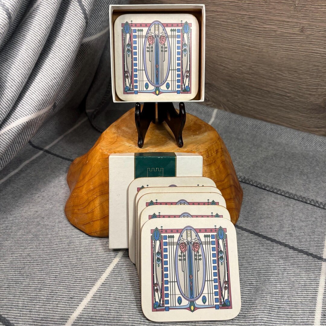 Vintage Rennie Mackintosh Stained Glass Castle Melamine Coasters Made ...