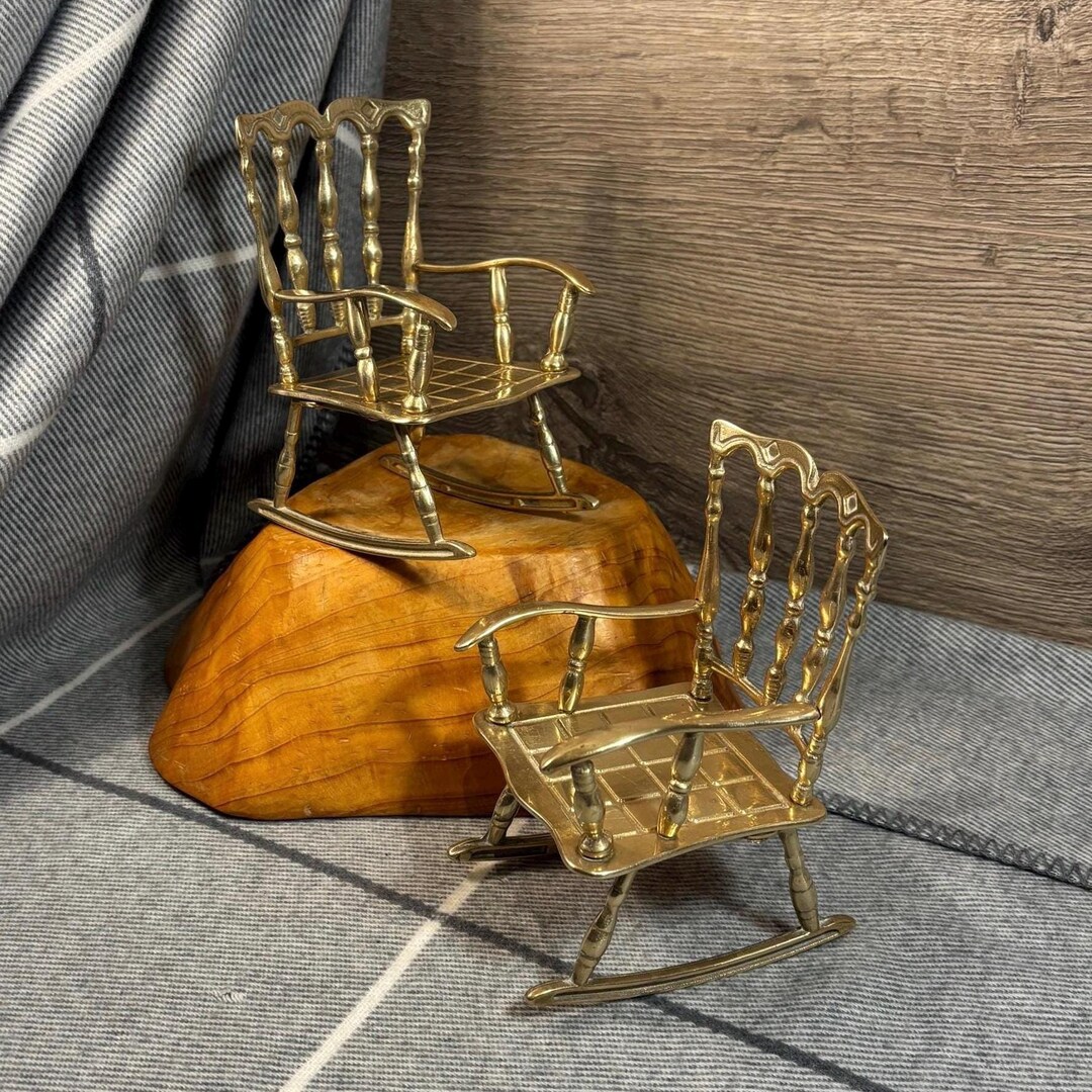 Vintage Solid Brass Two Small Decorative Rocking Chairs | Ornamental ...