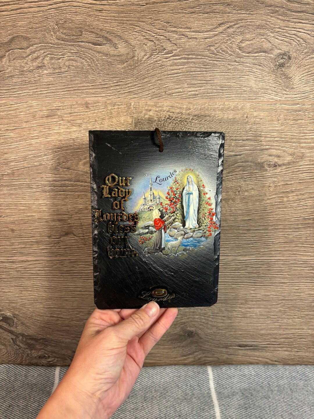 Vintage Slate Stone Lourdes Apparition Ornamental Wall Hanging ...