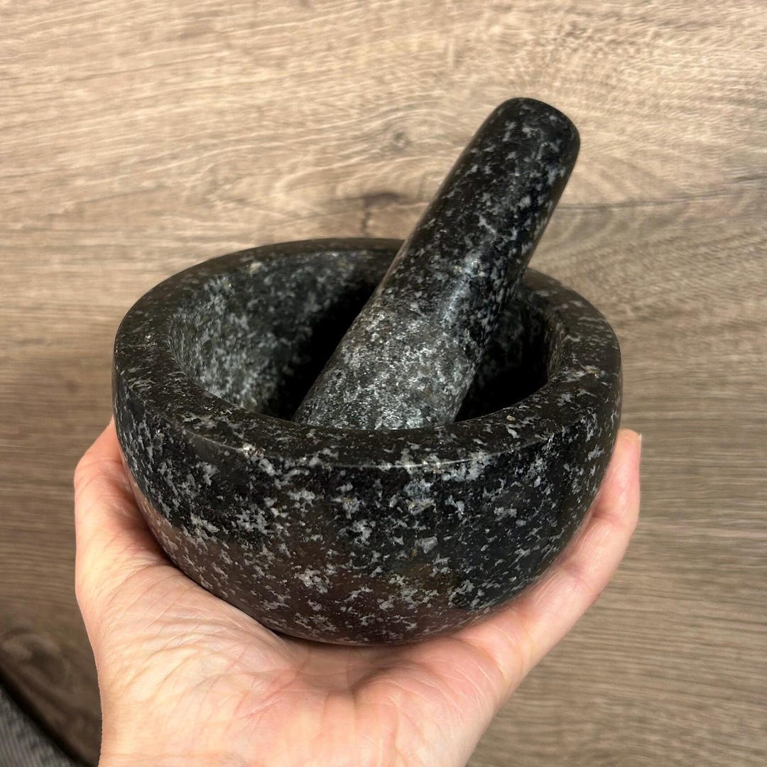 Vintage 1.4kg Hand Crafted Black Stone Rock Mortar and Pestle | Kitchen ...