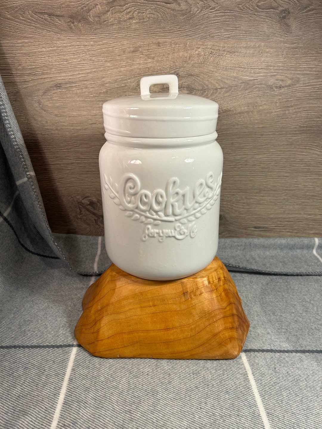 Preloved Minimalist White Embossed 'cookies for You and Me' Lidded Tall ...