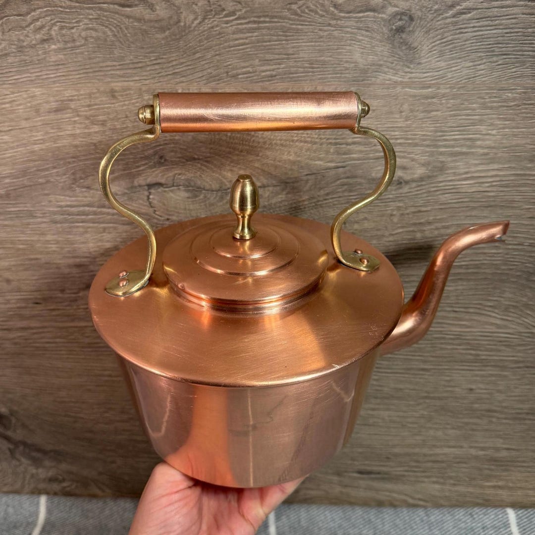 Vintage Copper & Brass Gooseneck Kettle | Rustic English Kitchenalia ...