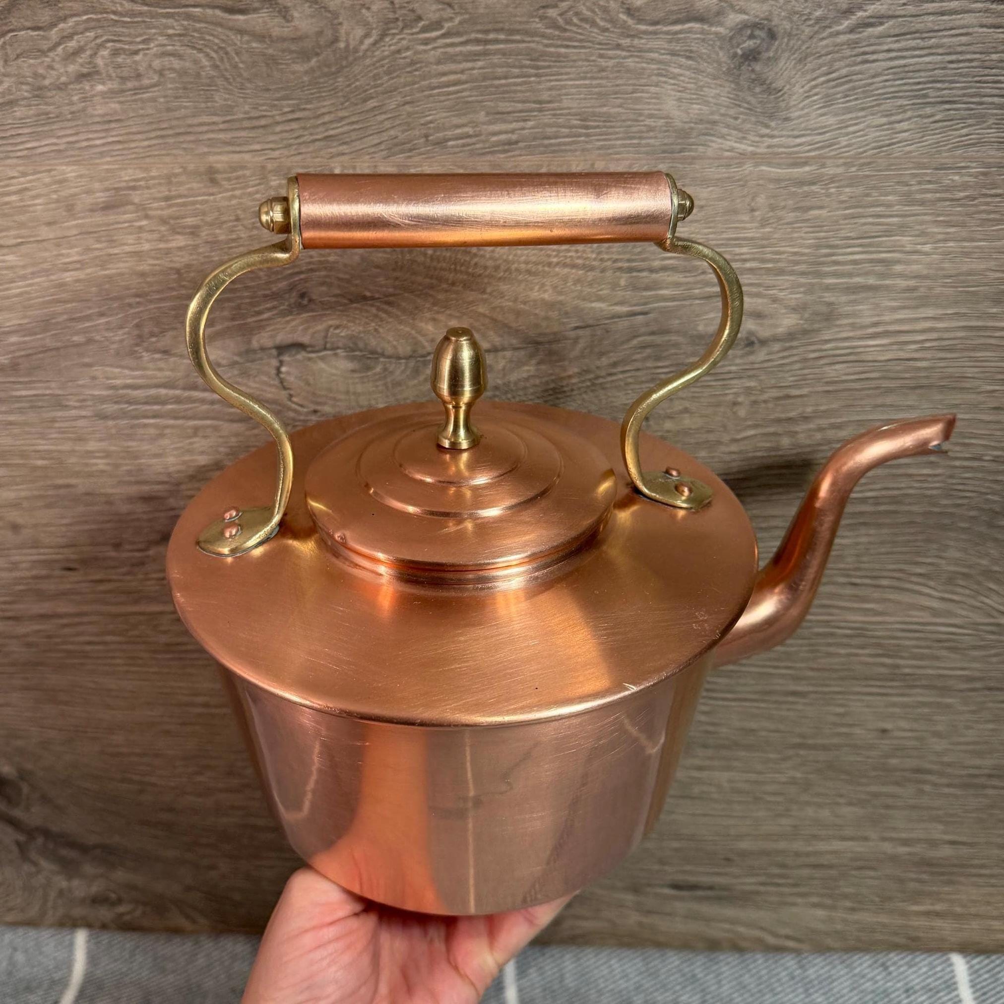 Vintage Copper & Brass Gooseneck Kettle | Rustic English Kitchenalia ...