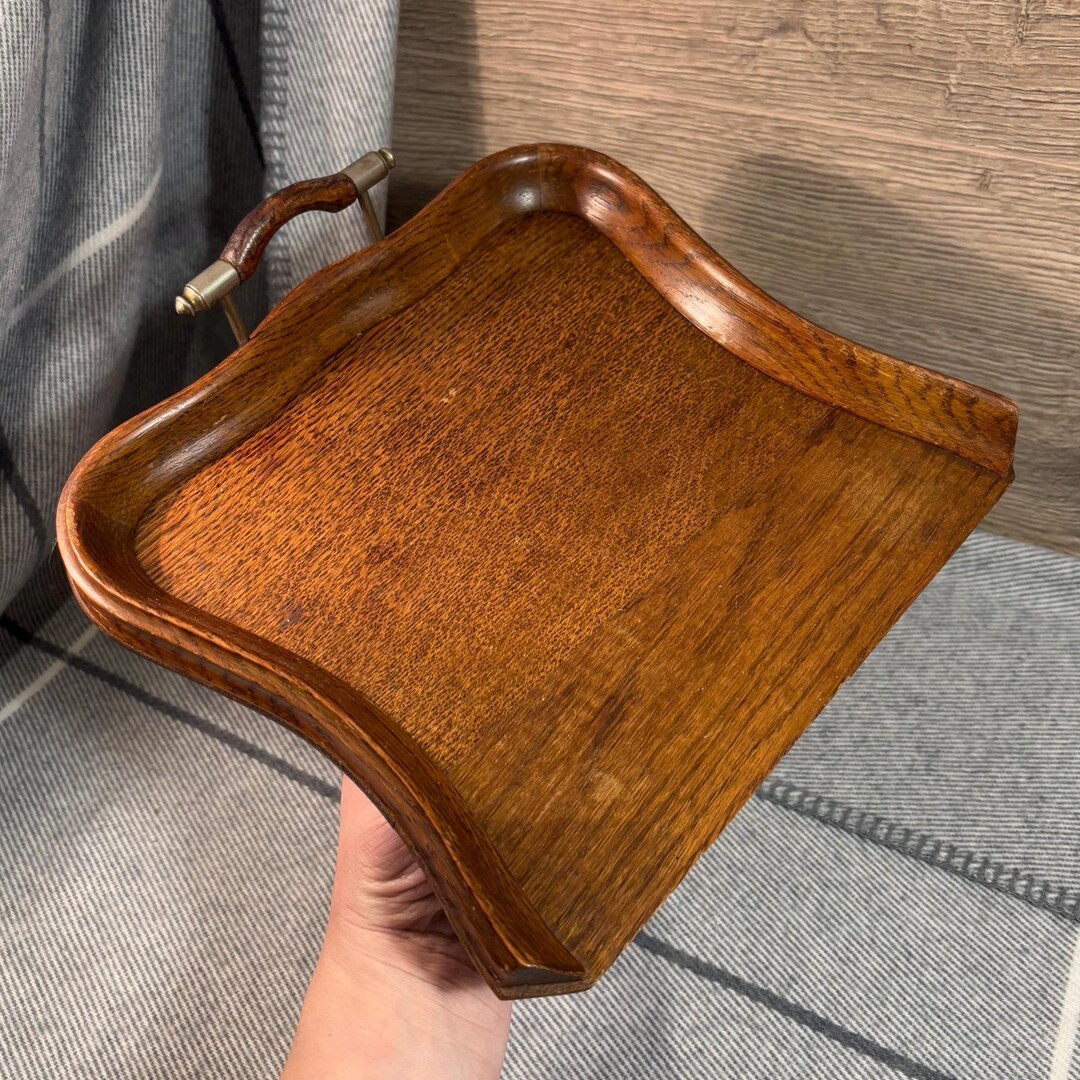 Vintage Brown Wood and Metal Little Handle Crumb Tray | Wooden Crumb ...
