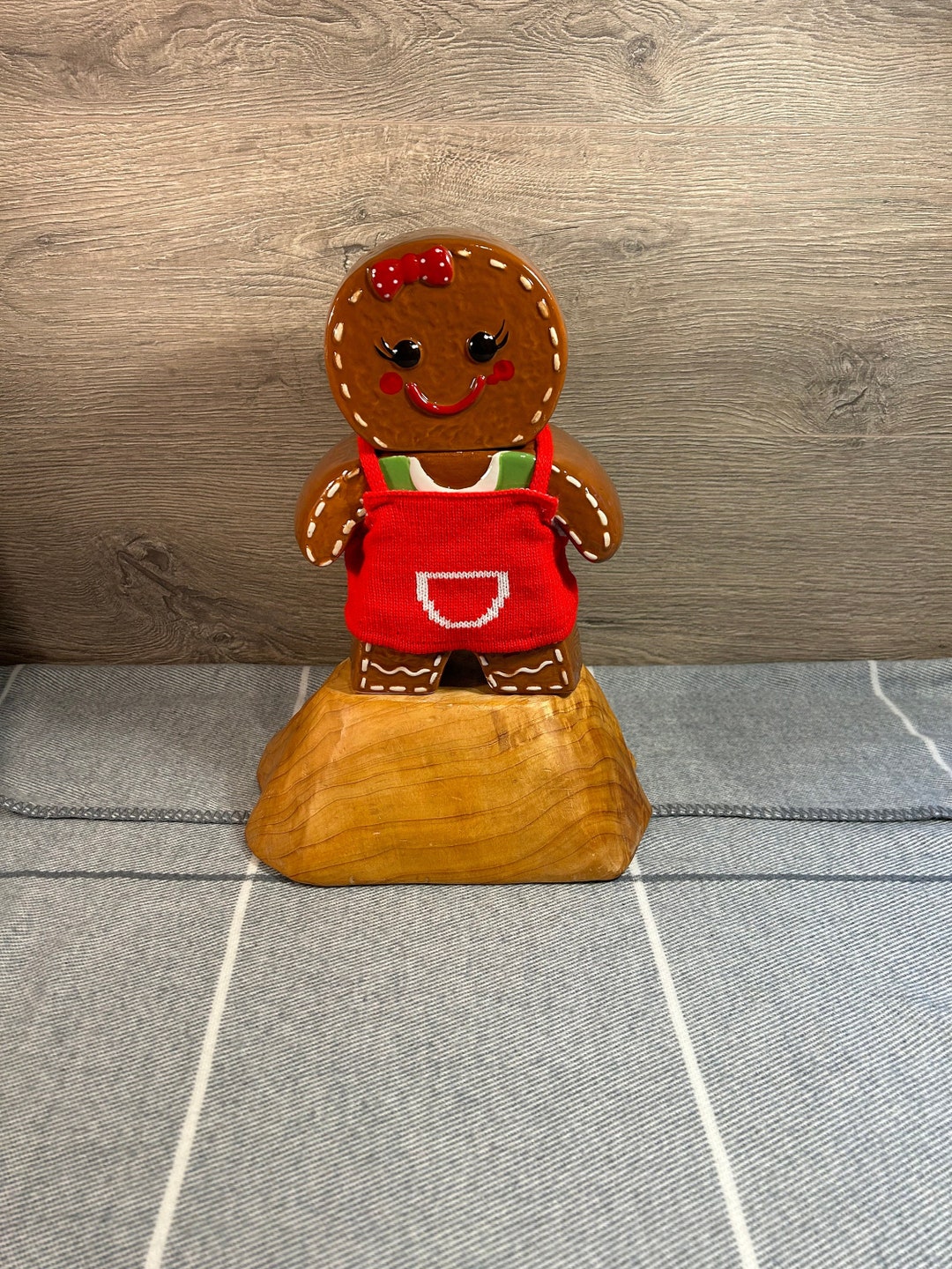 Preloved Happy Gingerbread Red Apron Lady Girl Brown Ceramic Cookie Jar ...