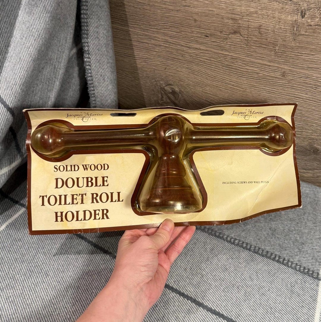 Vintage Jacques Marisa Solid Wood Double Toilet Roll Holder in Original ...