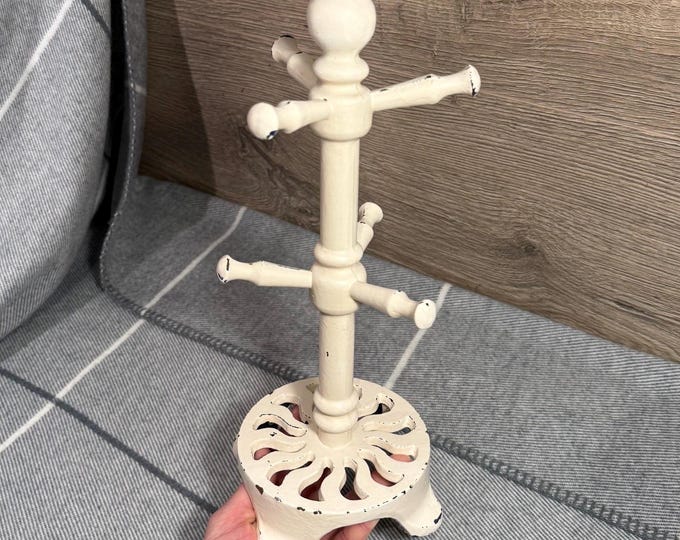 Vintage 1.7kg Blue but Painted White Heavy Solid Cast Iron Mug Tree ...