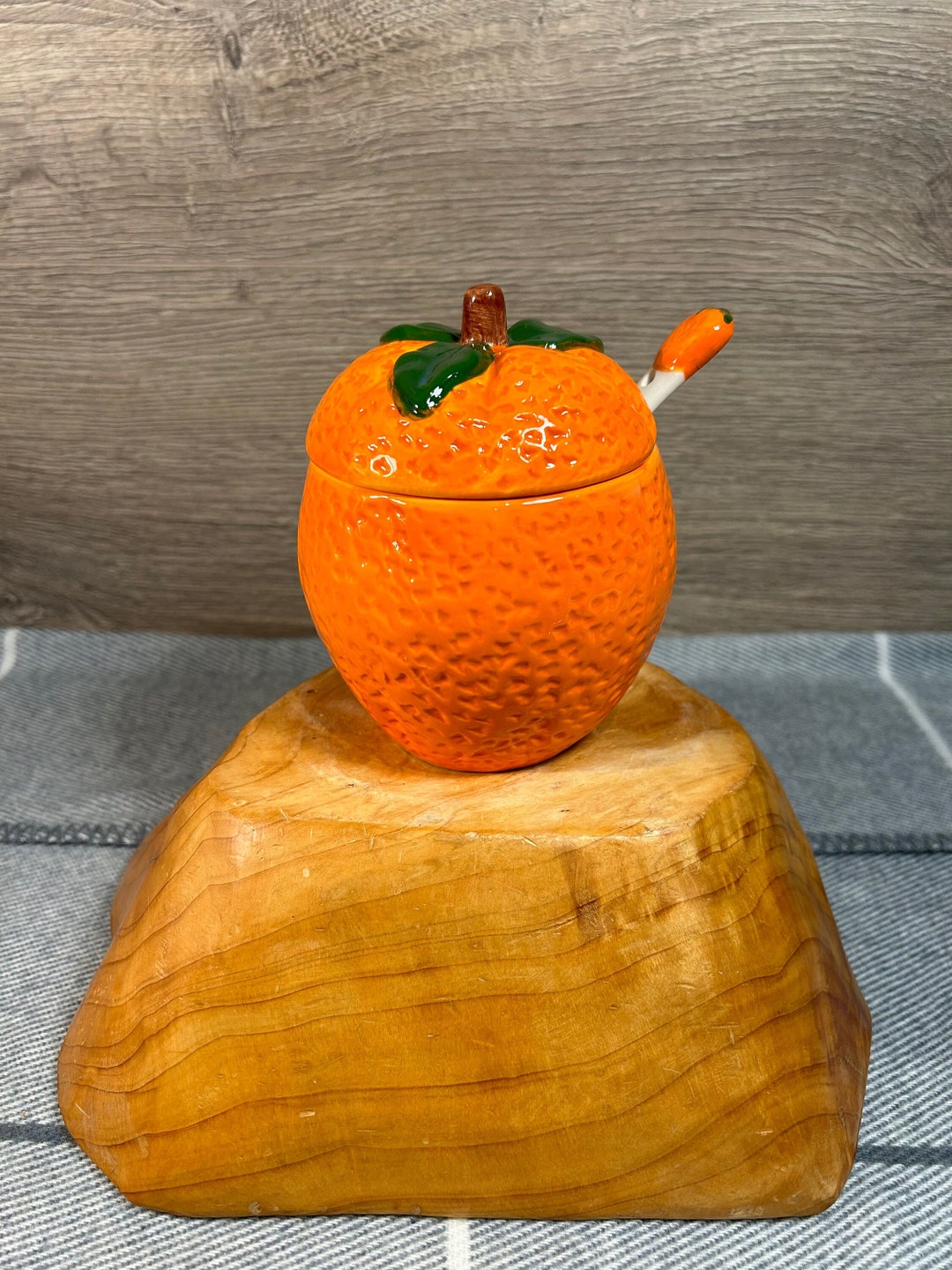 Vintage Bright Orange Fruit Ceramic Marmalade Lidded Round Pot Bold ...