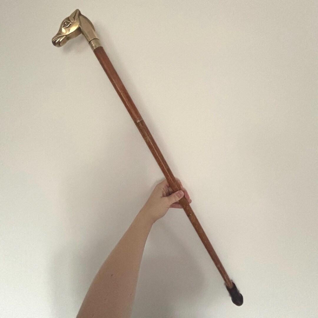 Vintage Brass Horse Head Handle Wooden Collapsible Walking Cane | MCM ...